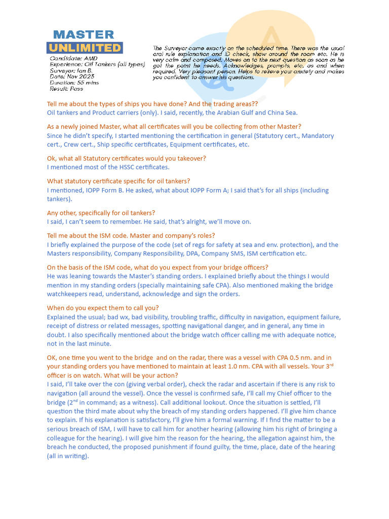 Master Mariner Responsibilities and Procedures | PDF | Oil Tanker | Sailor