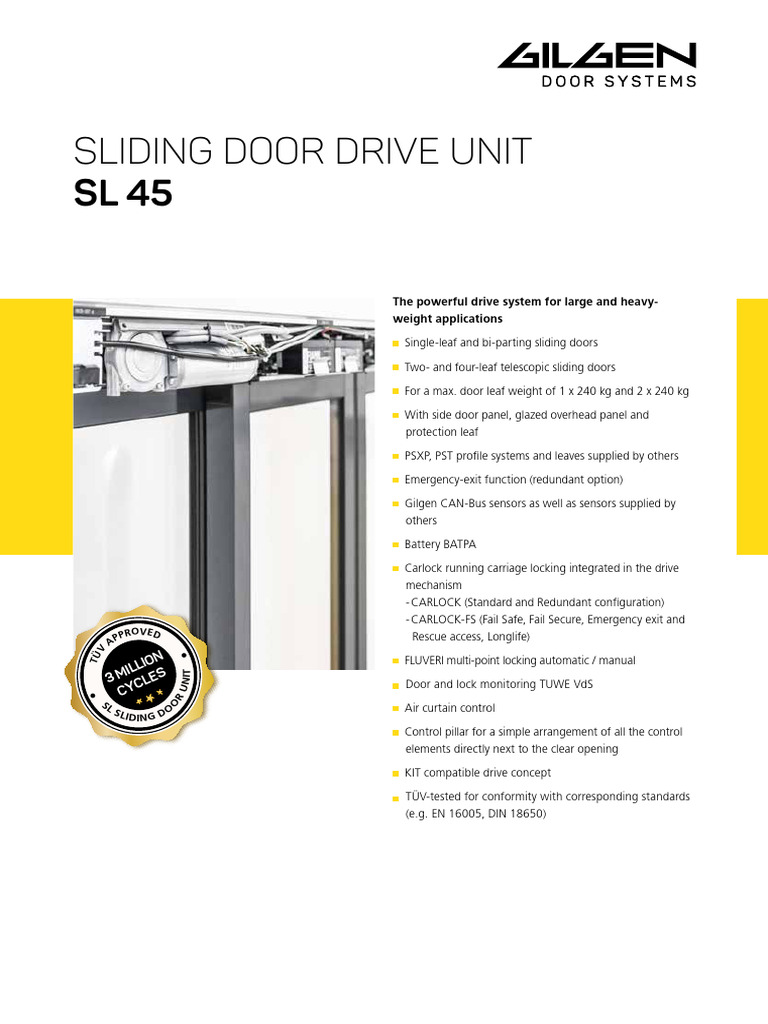 Sliding Door Drive Unit: 3 Million Cycles | PDF | Door | Manufactured Goods