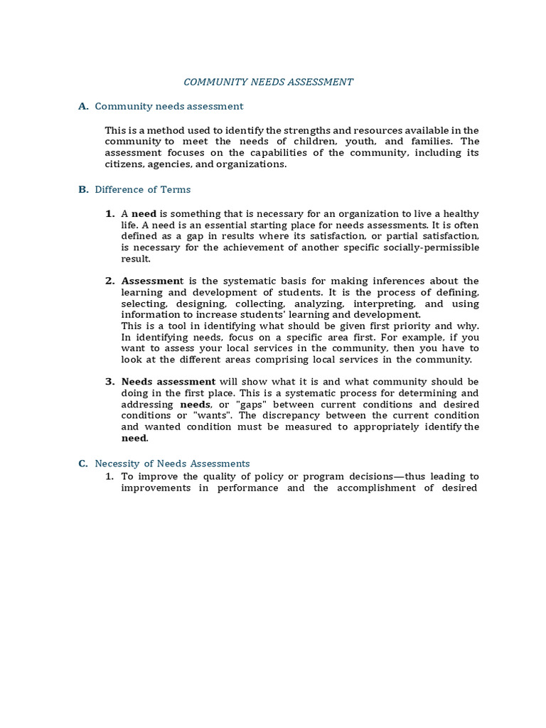 Community Needs Assessment | PDF | Needs Assessment | Swot Analysis