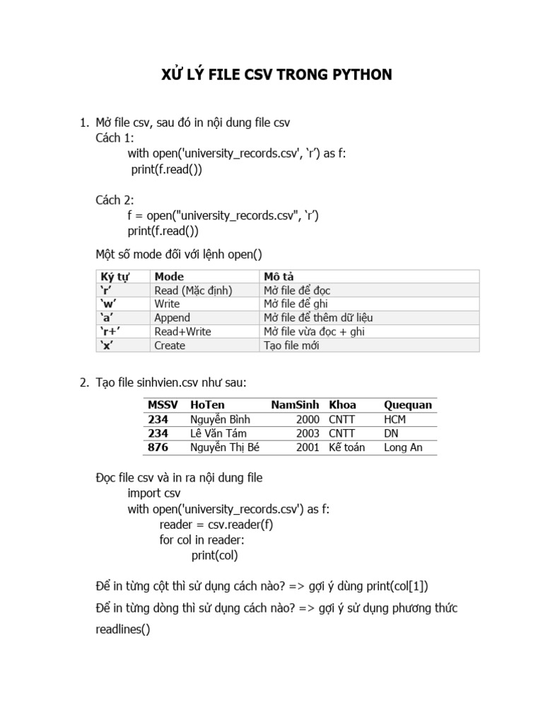 Xu Ly File CSV Trong Python | PDF