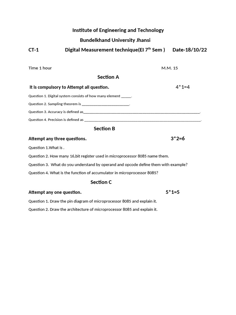 Digital Measurement Techniques Exam Guide | PDF