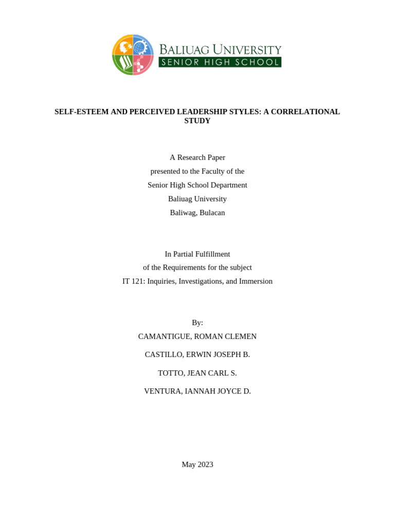 Presentor 4 Self Esteem Ad Perceived Leadership Styles A Correlational ...