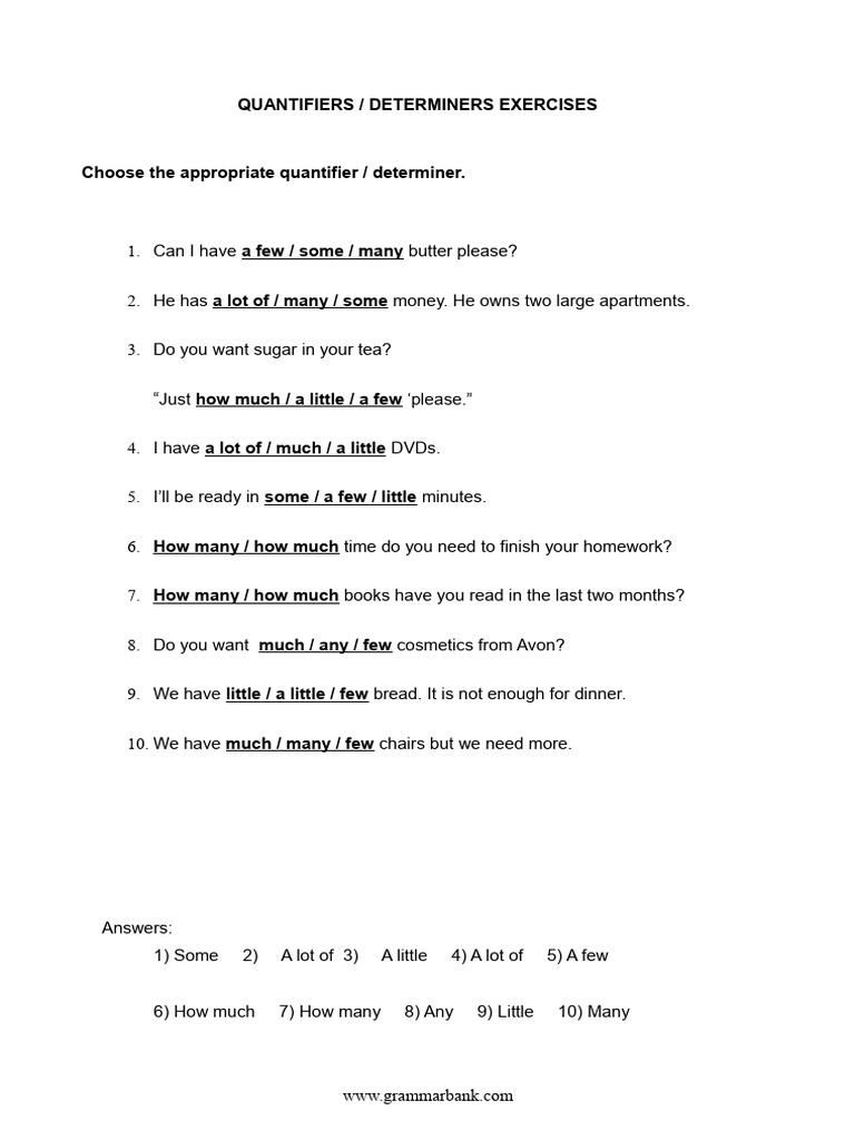 Quantifiers Exercises | PDF