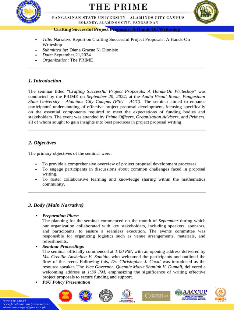 NARRATIVE-REPORT-PRIME-WRITESHOP | PDF