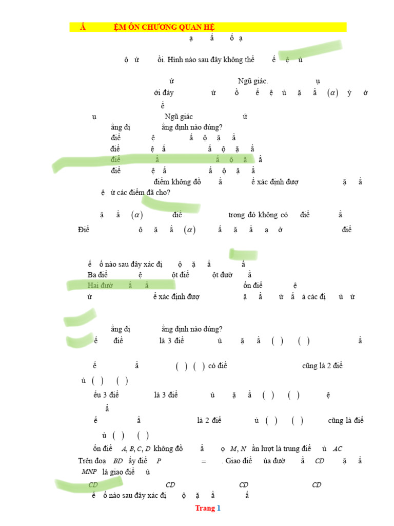 Trac Nghiem On Chuong Quan He Song Song Trong Khong Gian | PDF