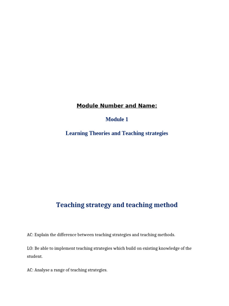 Task2 (A) - Learning Theories and Teaching Strategies - Module1 | PDF | Teaching Method | Learning