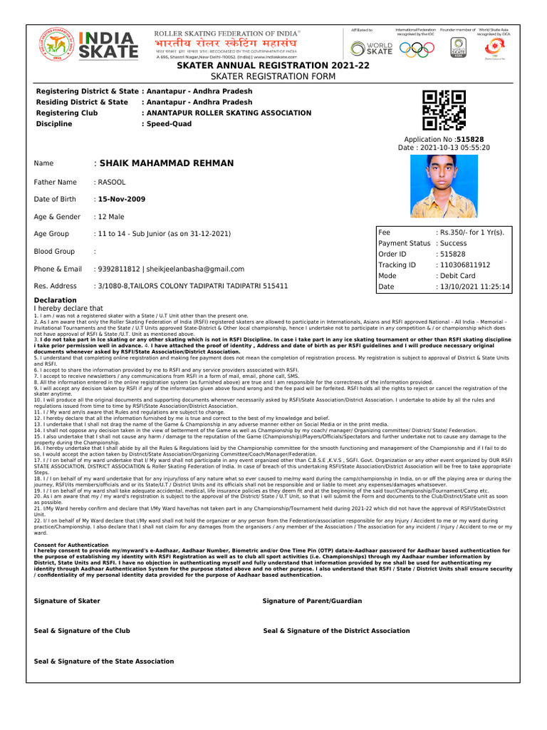 515828 - RSFI ANNUAL REGN FORM 2021-22 | PDF