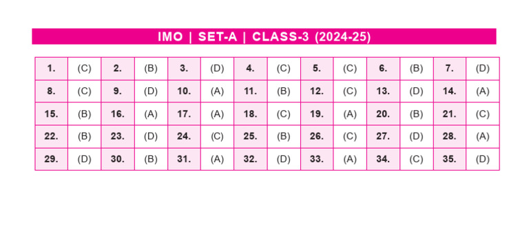 Class 3 IMO Answer Key | PDF