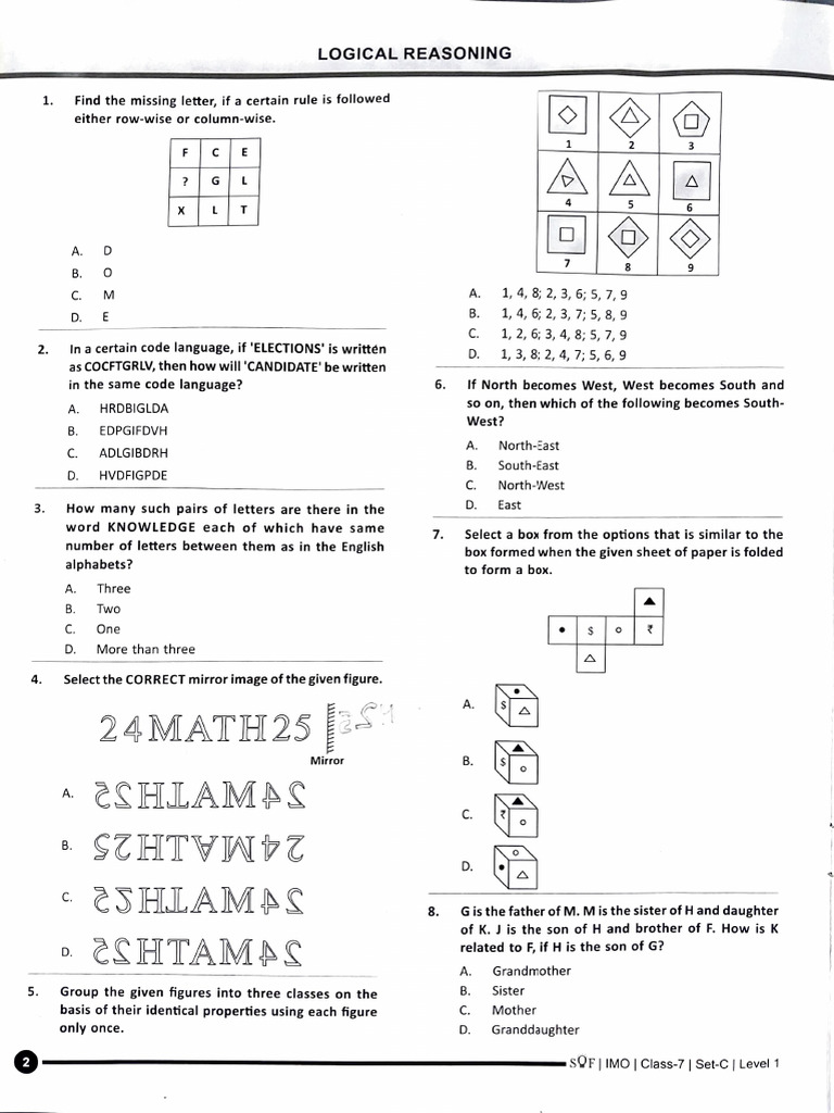 Maths Olympiad Question Paper 2024 Set-C | PDF