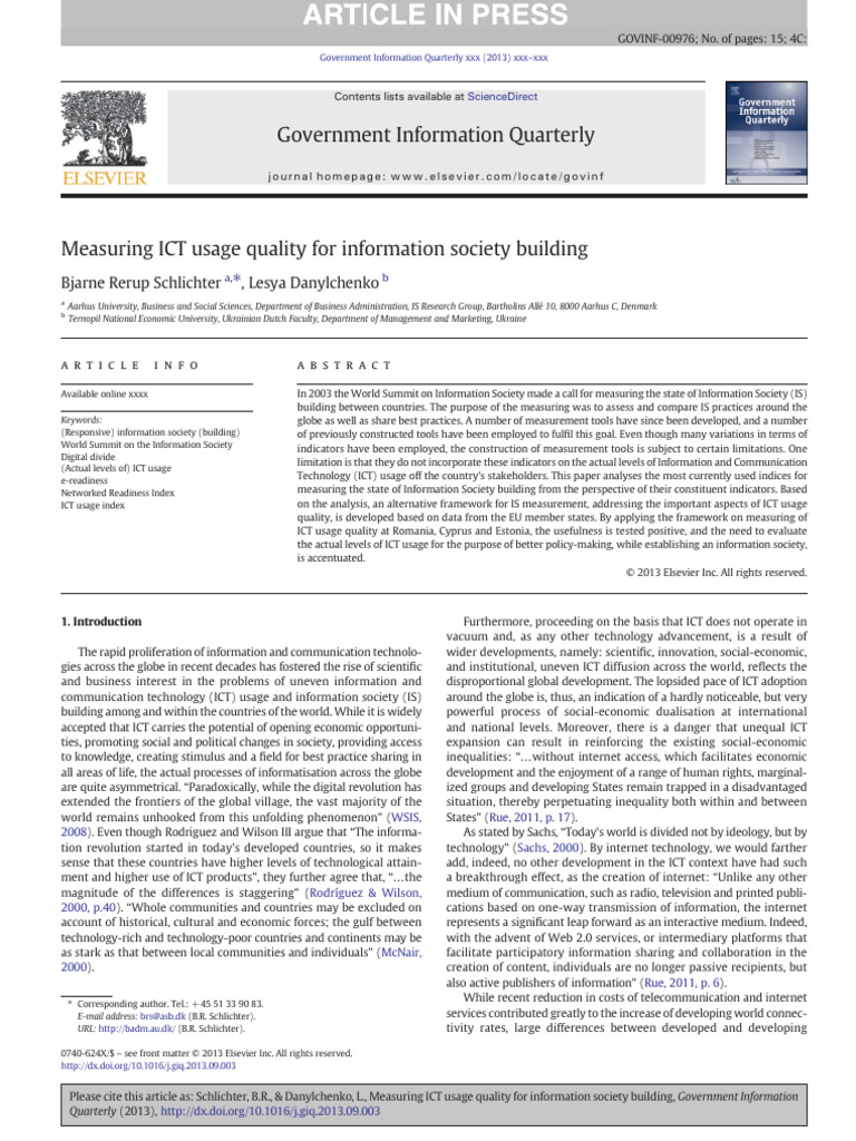 Measuring ICT Usage Quality For Information Society Building in PRESS ...