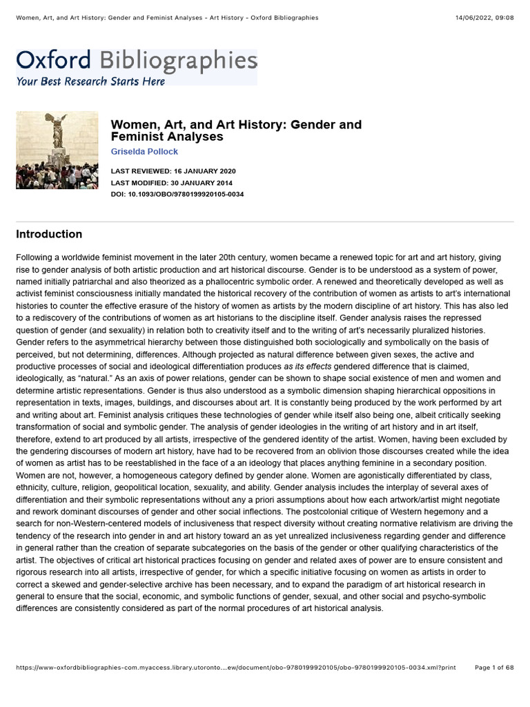 Women, Art, and Art History Gender and Feminist Analyses - Oxford ...