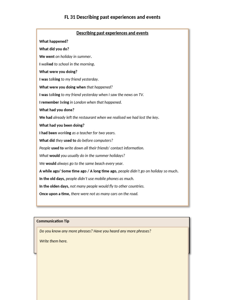 Describing Past Experiences and Events | PDF