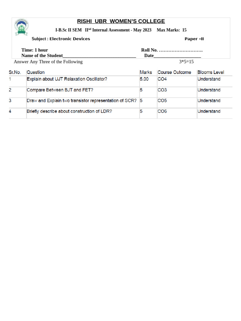Electronic Devices Exam May 2023 | PDF
