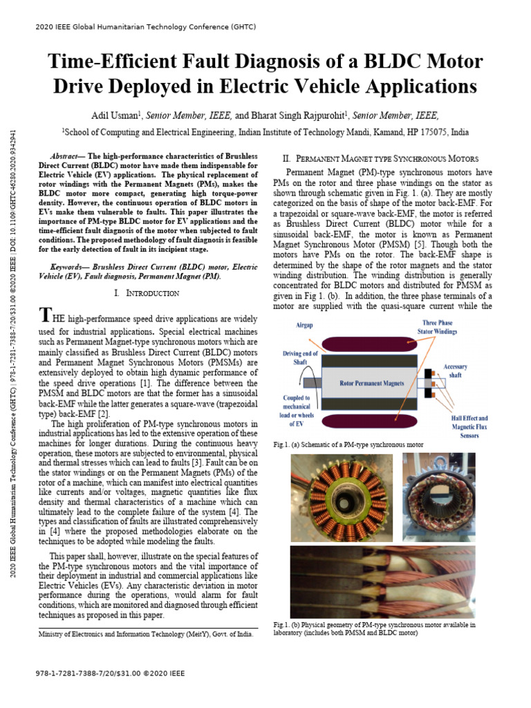 Time-Efficient Fault Diagnosis of A BLDC Motor Drive Deployed in Electric Vehicle Applications ...