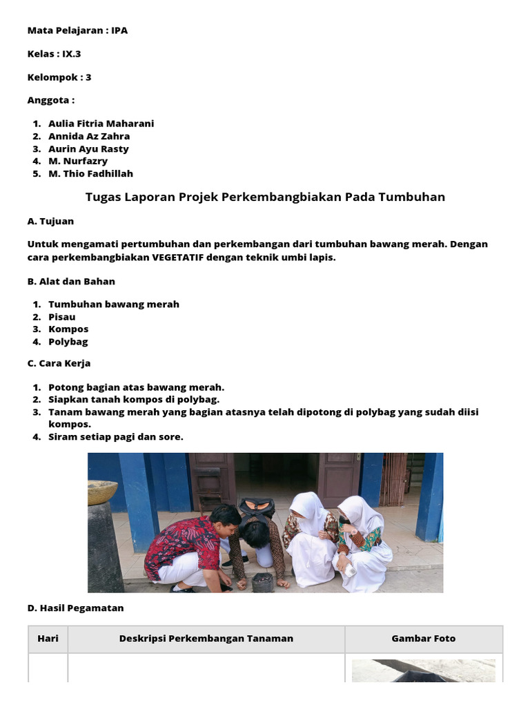 Tugas Laporan Projek Perkembangbiakan Pada Tumbuhan | PDF