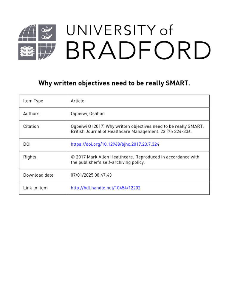 SMART Goal Article - Revised Manuscript May 2017 Final Draft-3 | PDF | Goal | Goal Setting