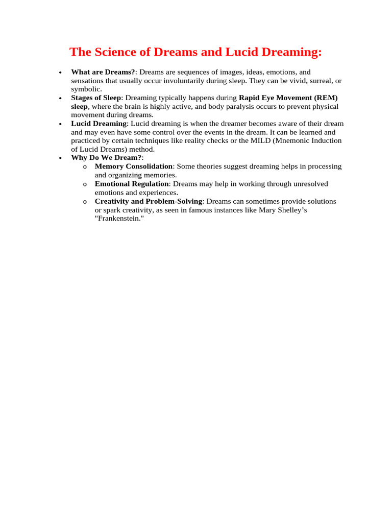 The Science of Dreams and Lucid Dreaming | PDF