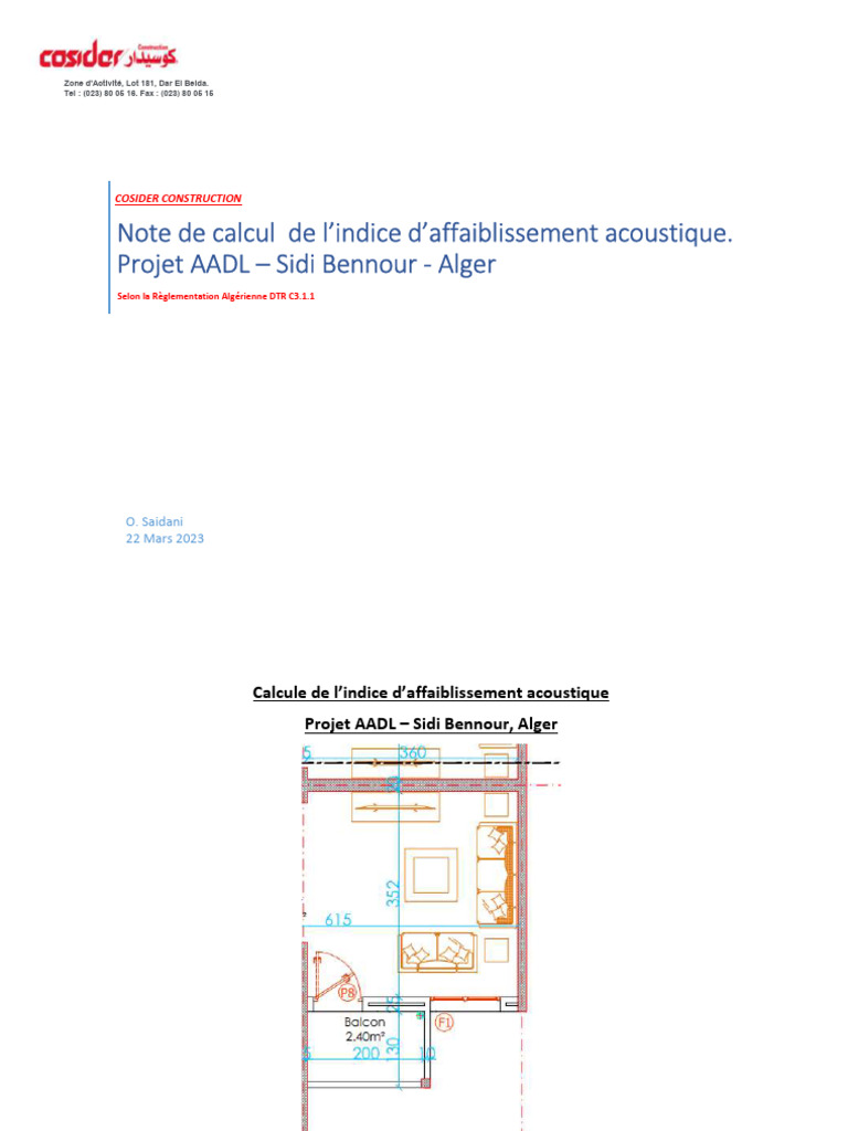 Calcul Acoustique Projet AADL Sidi Bennour | PDF | Mécanique ...