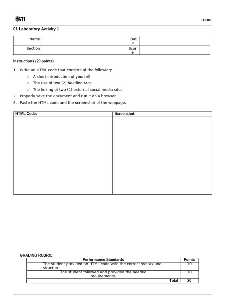 01 Laboratory Activity 1 | PDF