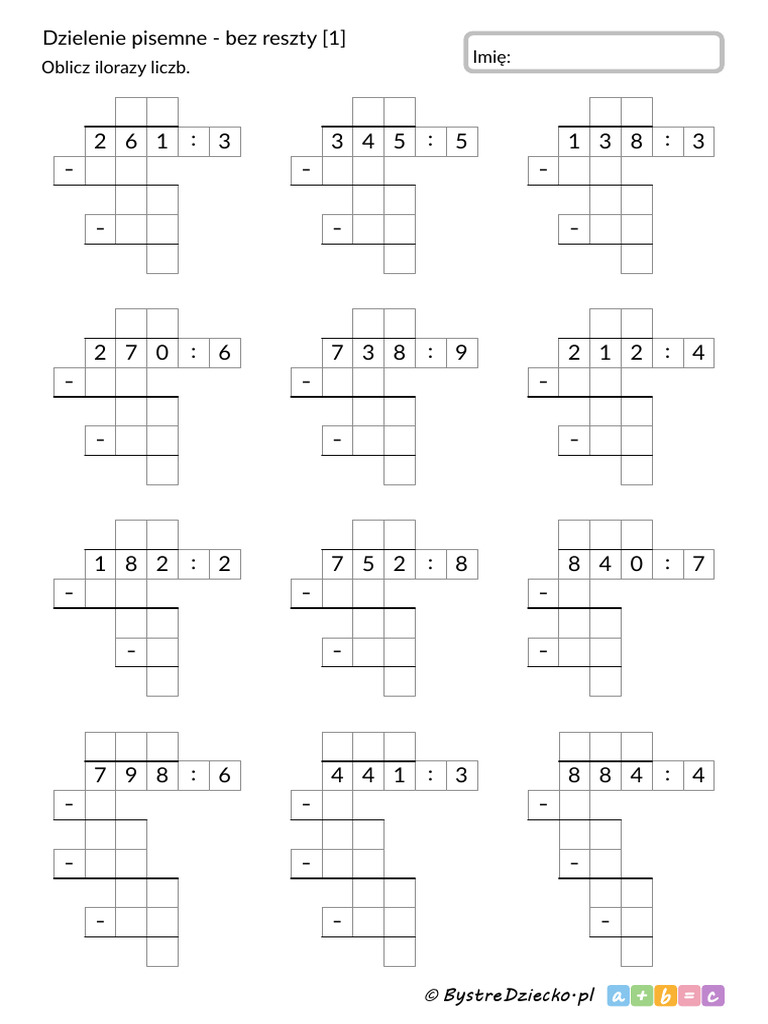 Dzielenie Pisemne Pola 3d1 Bez Reszty w01 | PDF