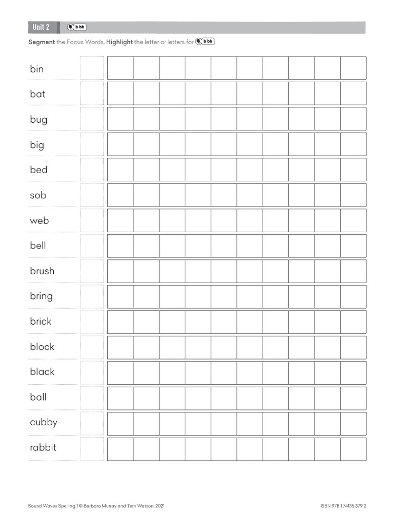 Year 1 Unit 2 Focus Word Segmenting Sheet Cao 2024 | PDF