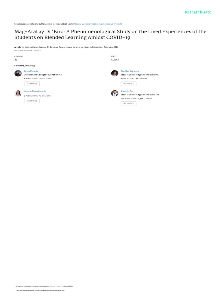 Mag Aral Ay Di Biro A Phenomenological Study On The Lived Experiences ...