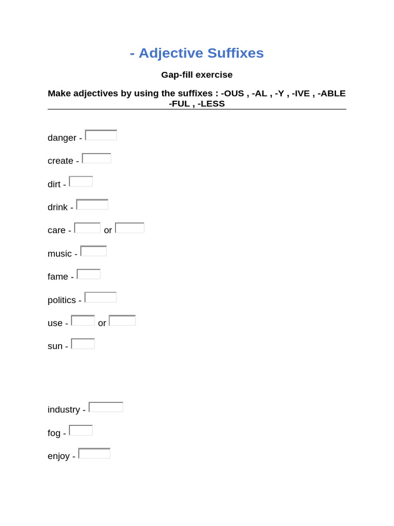 Adjective Suffixes Ex | PDF
