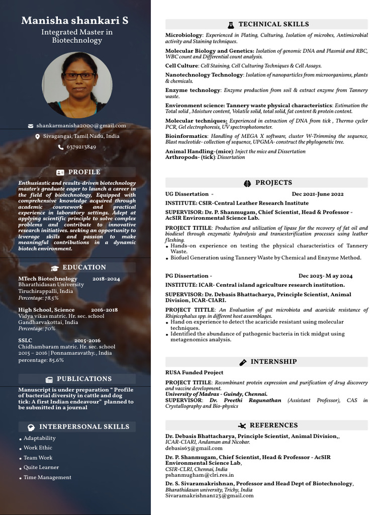 Manisha’s resume-4 | PDF | Molecular Biology | Dna Sequencing