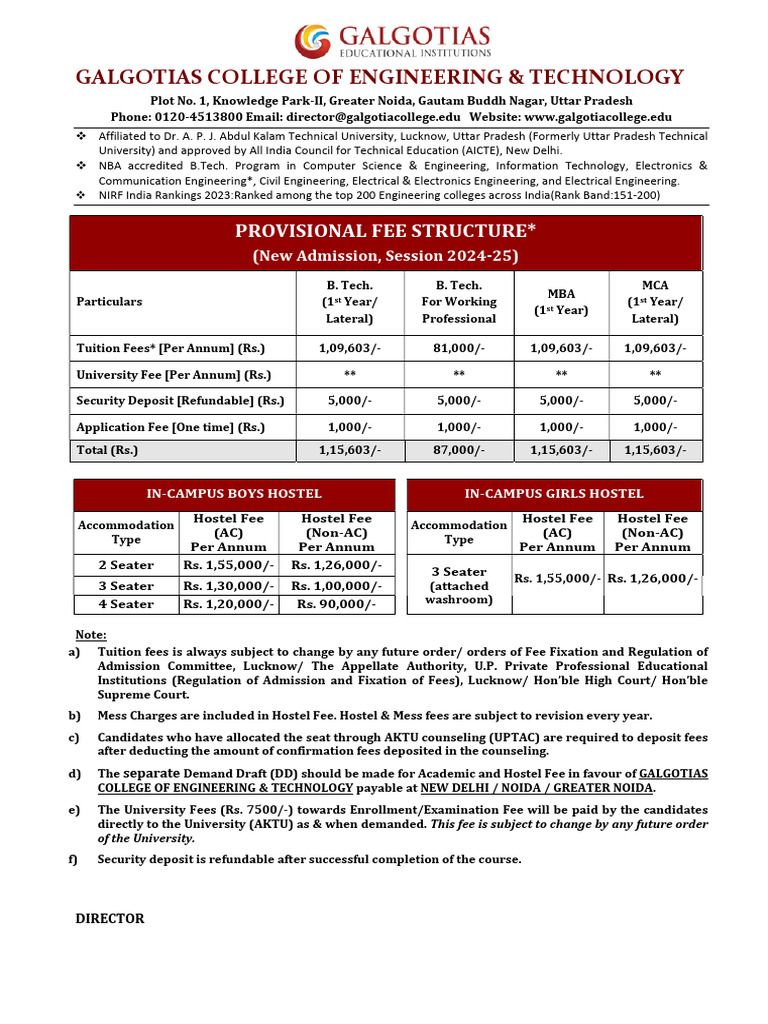 Galgotias College Fee Structure 2024-25 | PDF