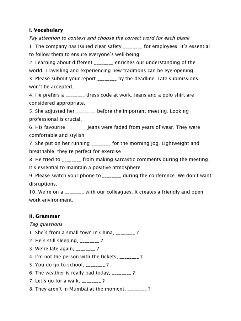 Vocabulary and Grammar Practice | PDF