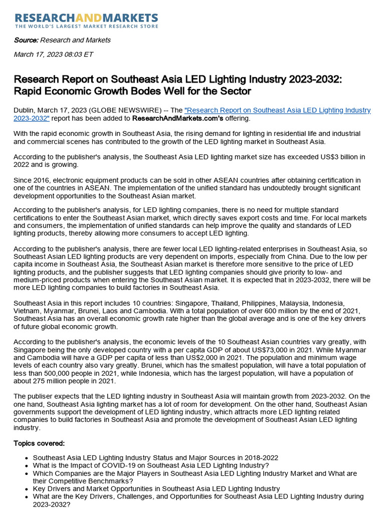 Research Report On Southeast Asia Led Lighting | PDF | Southeast Asia | Asia
