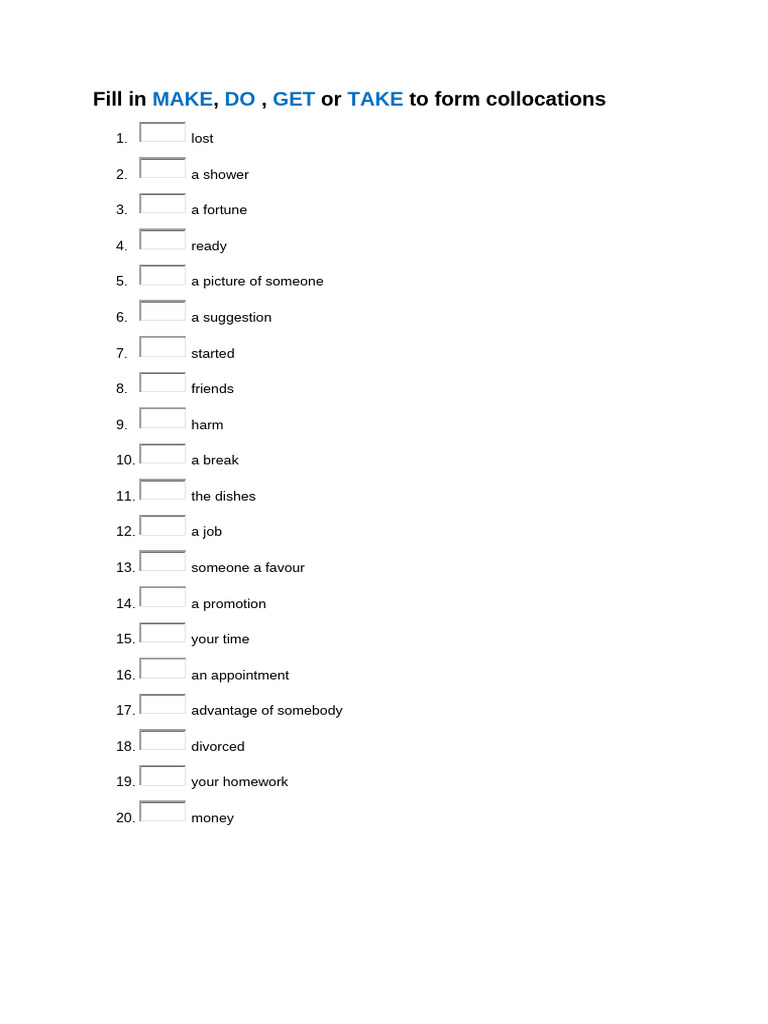 Collocations with MAKE, DO, GET, TAKE | PDF