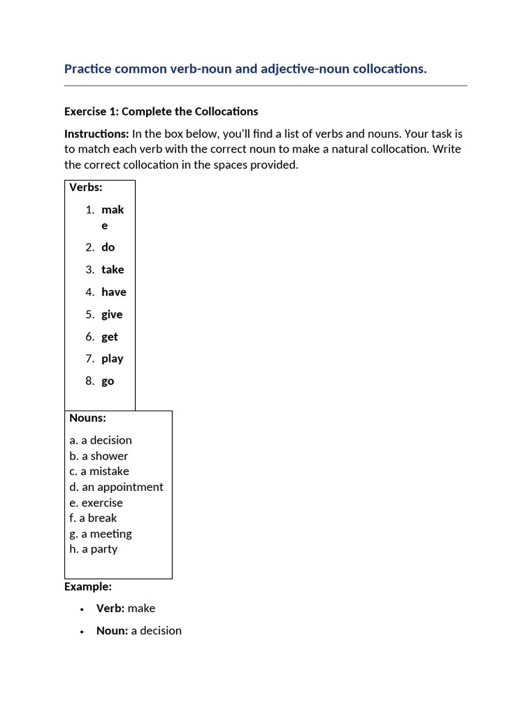 common collocations A2 | PDF
