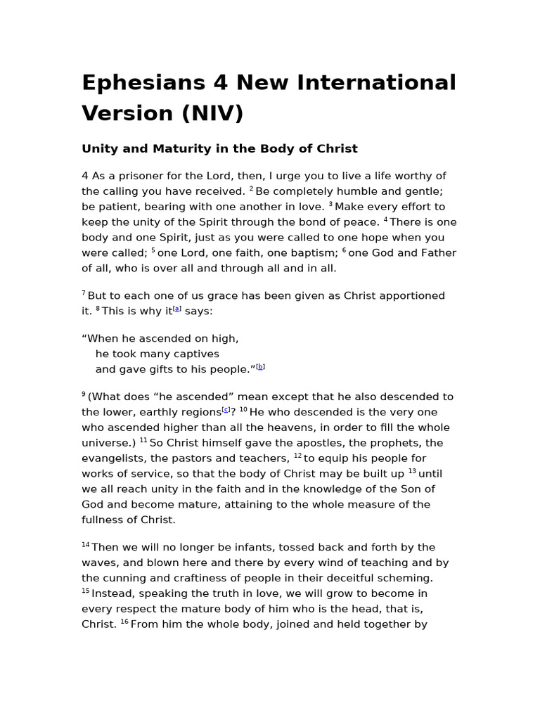 Ephesians 4 Unity and Maturity in the Body of Christ | PDF | Jesus ...