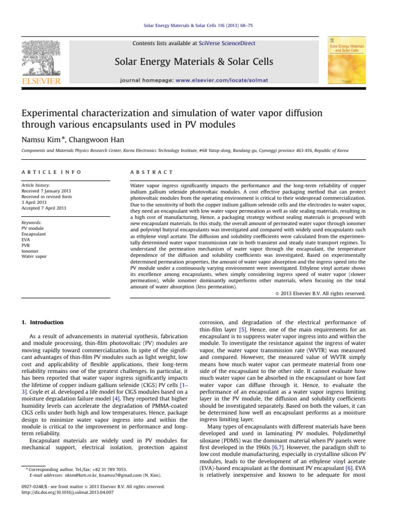 Kim2013_H2O_simulation_in_modules | PDF | Photovoltaics | Thin Film ...