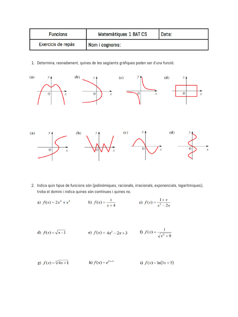 Exercicis Repàs Funcions | PDF