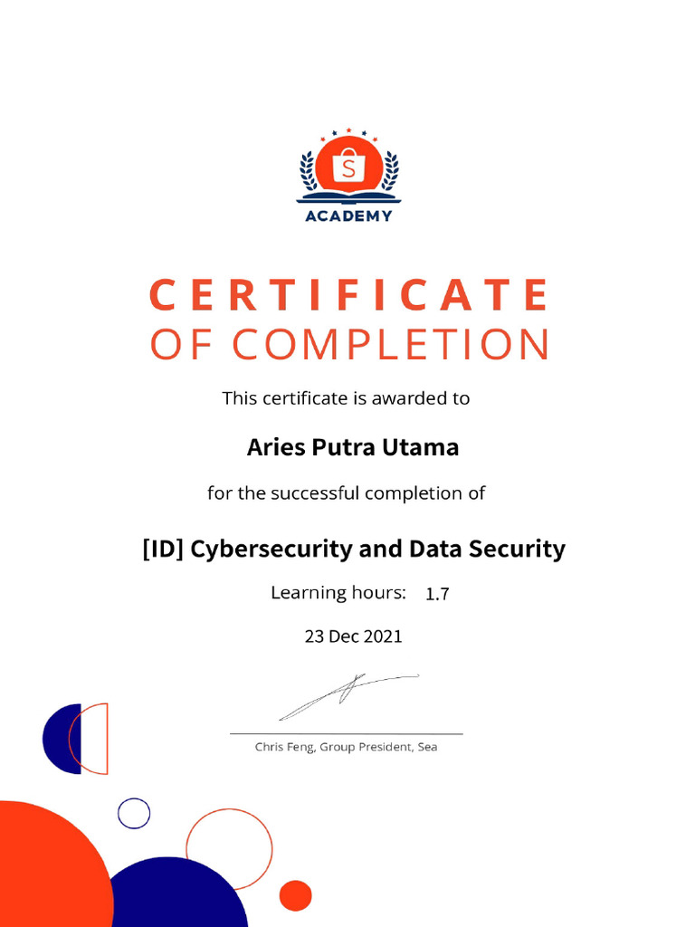 [ID] Cybersecurity and Data Security_certificate | PDF