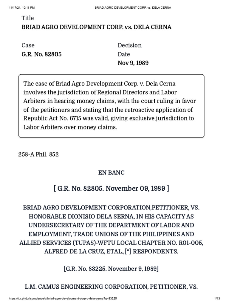 Briad Agro Development Corp. vs. Dela Cerna 2 | PDF | Labour Law | Employment