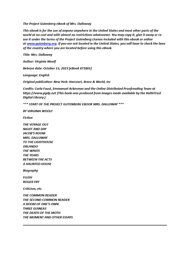 The Project Gutenberg Ebook of Mrs. Dalloway | PDF | Virginia Woolf ...