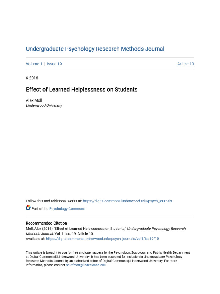 Effect of Learned Helplessness On Students | PDF | Psychology | Cognition