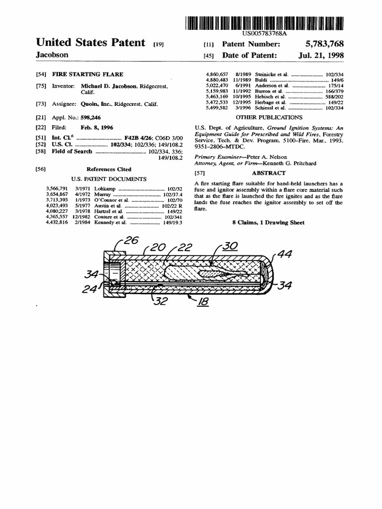 US5783768 Fire Start Flare | PDF | Cartridge (Firearms) | Fires