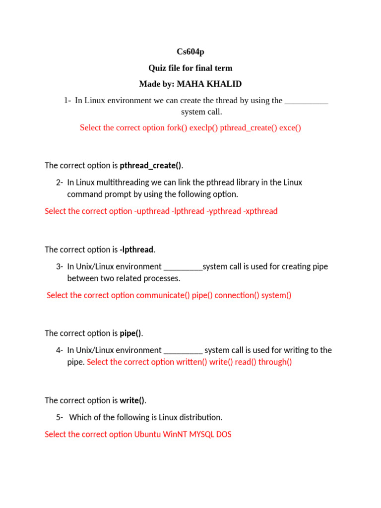 cs604p FINAL Term File by MAHA KHALID | PDF | Thread (Computing) | Read Only Memory