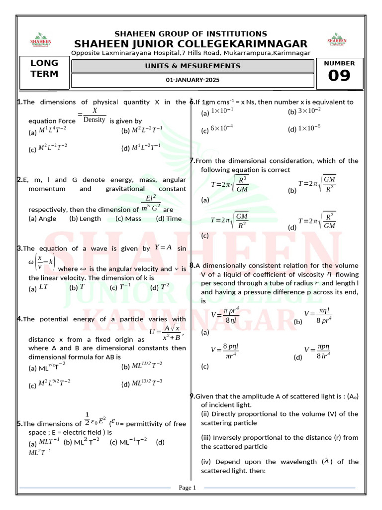 Units and Measurement DPP | PDF | Force | Mass
