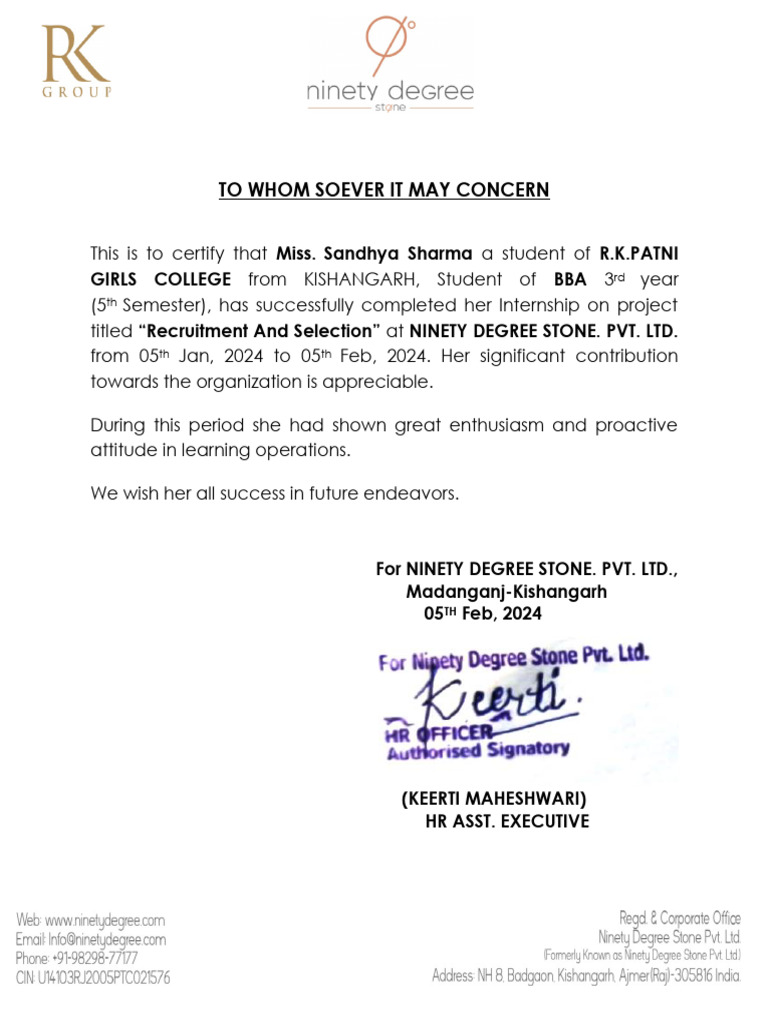 To Whom Soever It May Concern Internship Certificate | PDF | Business ...