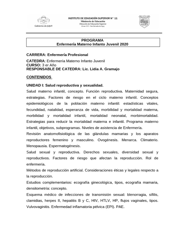 ENFERMERÍA MATERNO INFANTO JUVENIL 3ro 2da - Prof. Lic. Gramajo Lidia | PDF | El embarazo ...