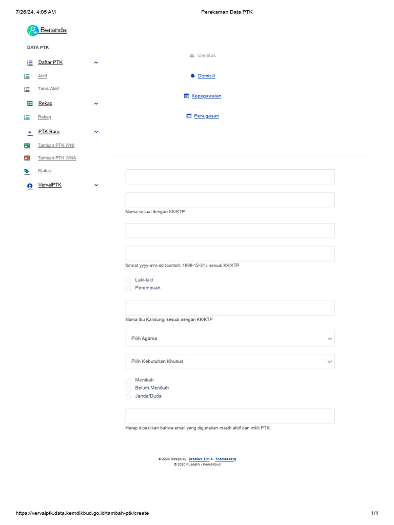 01 Perekaman Data PTK Identitas | PDF