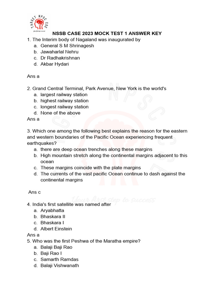 NSSB Case 2023 Mock Test 1 Answer Key | PDF | Mc Donald's | Hamburgers