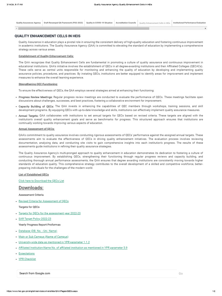 Quality Assurance Agency Quality Enhancement Cells in HEIs | PDF | Quality Assurance