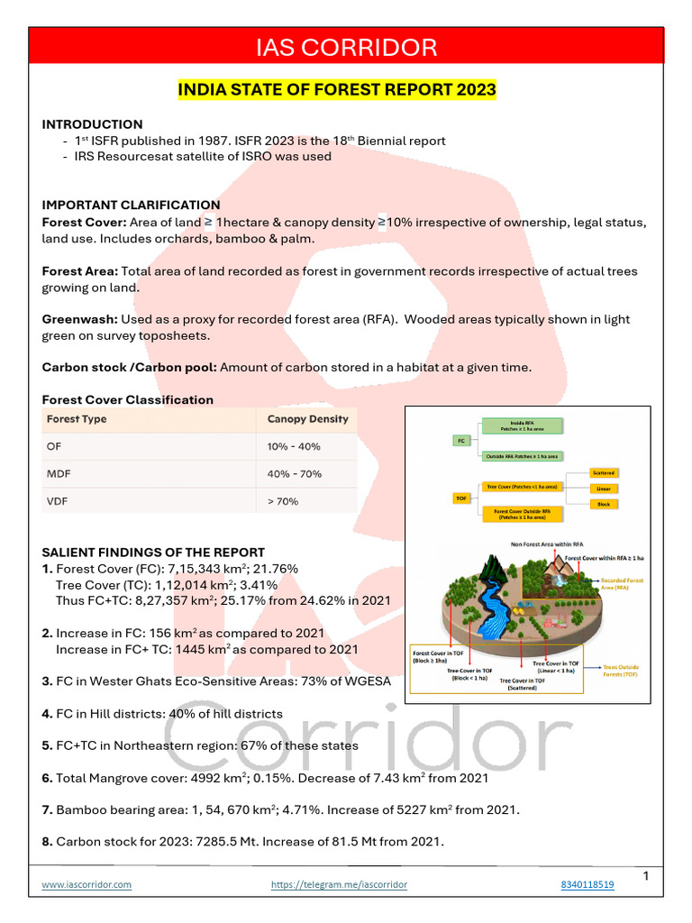 IAS Corridor ISFR 2023 Summary For UPSC Prelims | PDF | Natural ...