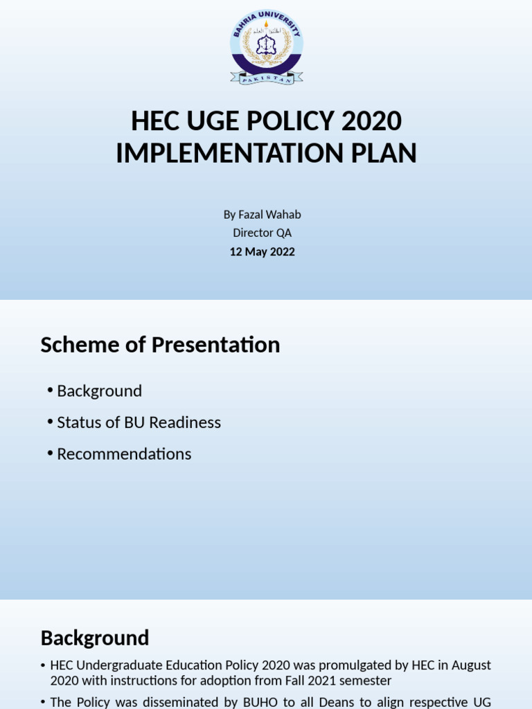 HEC UGE Policy 2020 Implementation | PDF | Bachelor Of Science ...